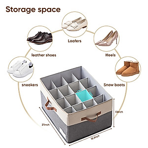 TOSHISON Shoe Organizer for Closet, Space-Saving Shoe Storage Boxes, Fits 16 Pairs, Large Clear Shoe Box Storage Containers, Foldable Shoe Storage Bins with Bottom Support