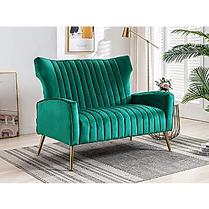 Altrobene Velvet Couch Modern Wingback Loveseat Tufted Luxury Sofa with Gold Legs for Living Room/Bedroom, Green