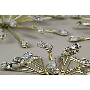 Set of 3 Gold Finish Teardrop Crystal Jeweled Rhinestone Starburst Metal Wall Hangings Art Decorative Home Decor 6, 9, 12 Inches in Diameter