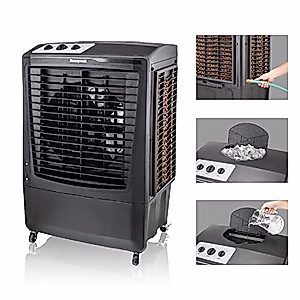 Honeywell 2100 CFM Outdoor Portable Evaporative Cooler & Fan for Patio Area, Deck, Backyard, Garage, Cools up to 850 Sq. Ft. with 3 Speeds and 36 Ft. Air Throw for Large Outdoor Spaces, Black