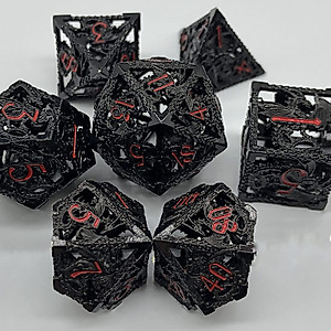 DND Metal Hollow Dragon Dice Set - D&D Black Red Polyhedral Dice (Free Metal Box) Suitable for Pathfinder RPG Board Game Dice (Black Red)
