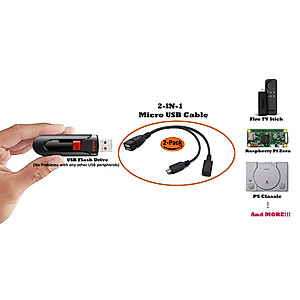AuviPal 2-in-1 Micro USB to USB Adapter (OTG Cable + Power Cable) for Fire Stick, PlayStation Classic and More - 2 Pack