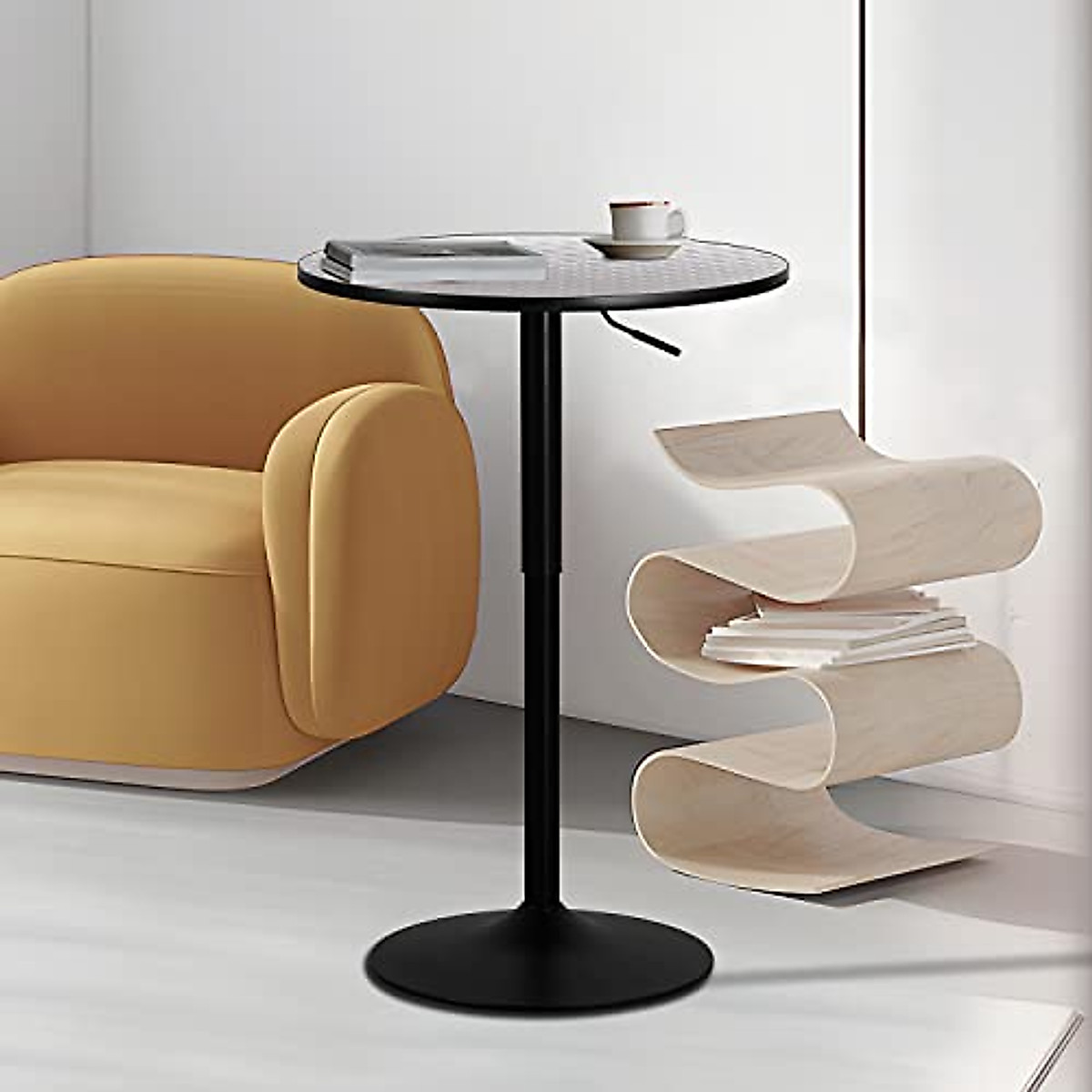 MoNiBloom Pub Round Table Silver Stripe Top with Black Leg and Base, 27.5"- 36"" Height Adjustable with 360° Swivel, Modern Cocktail Bistro Table for Dining Bistro Cafe Home Bar, 23.5" Diameter