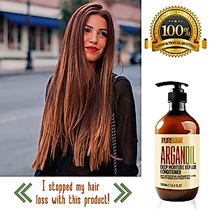 PURE NATURE Moroccan Argan Oil Shampoo and Conditioner Set and Heat Protectant Spray for Hair with Keratin