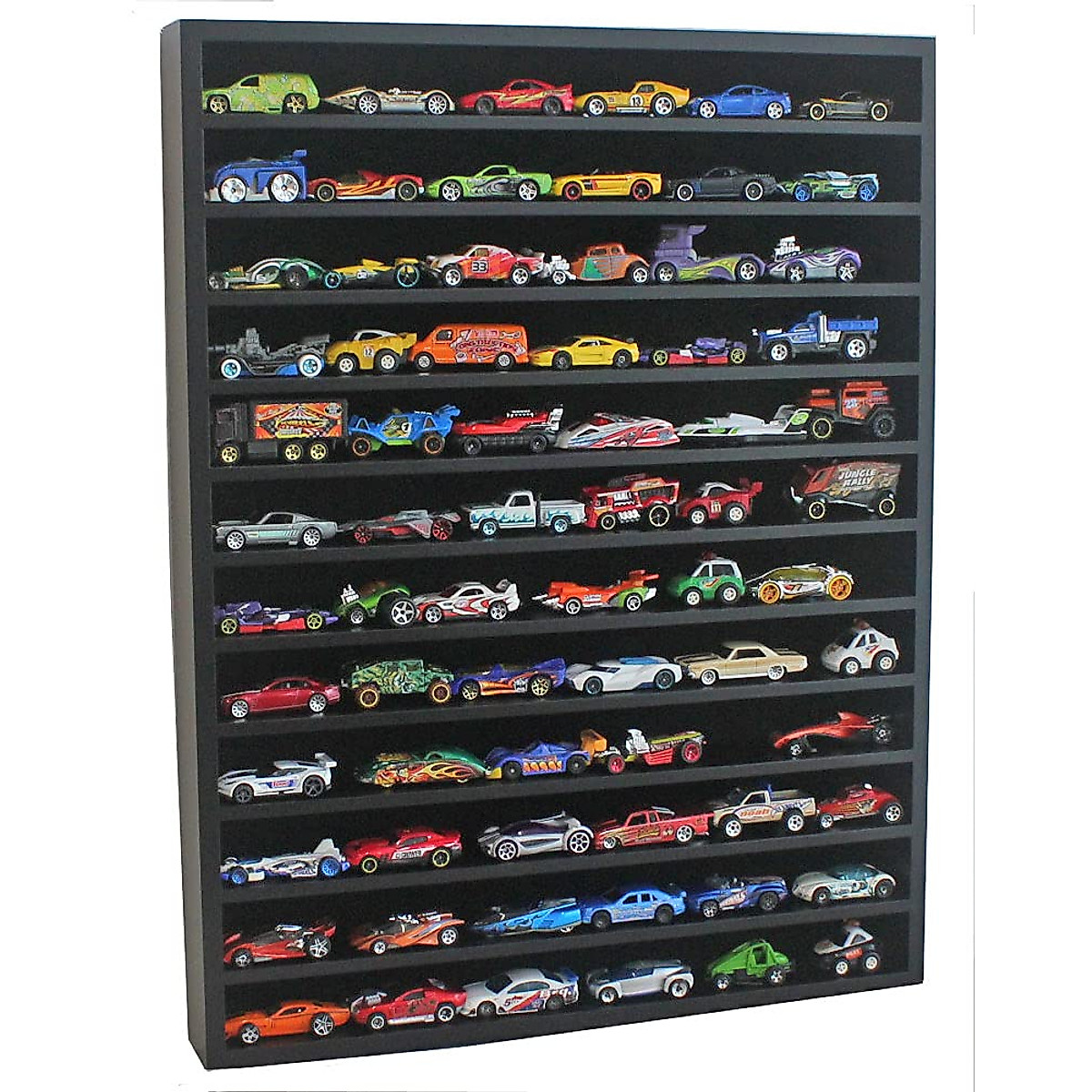 DisplayGifts Open Front Hot 1:64 Scale Toy Cars Wheels Matchbox Display Case Die-cast Model Cars Storage Cabinet - NO Door Cover in The Front (Black) - 26.5 X 18.75 X 3 Inches