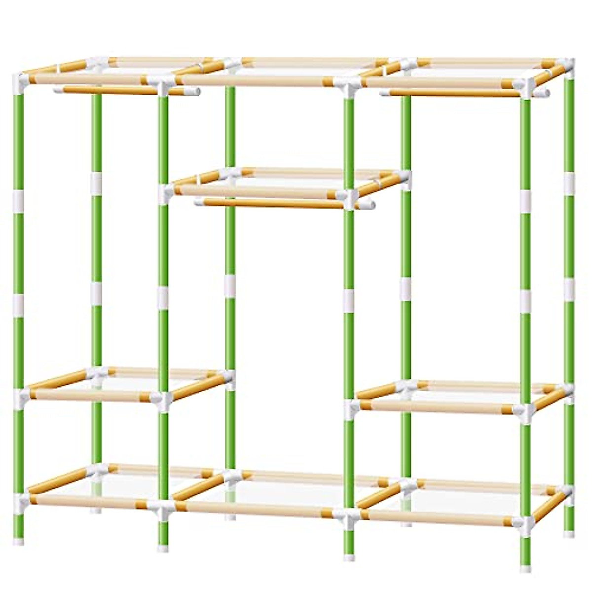 YOUUD Portable Closet 57 Inch Wardrobe Closet Clothes Organizer with 3 Storage Shelves and 3 Hanging Rods, Cloth Closet of Colored Rods Black Cover Quick and Easy to Assemble,Strong and Durable