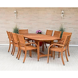 Amazonia Arizona 9 Piece Oval Outdoor Dining Set | Eucalyptus Wood | Durable and Ideal for Patio and Backyard