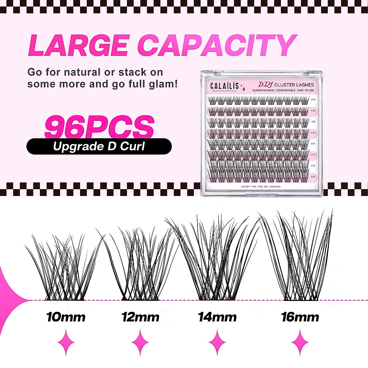 CALAILIS Lash Clusters DIY Lash Extensions 96Pcs D Curl Cluster Lashes Natural Look Eyelash Clusters Reusable Wispy Individual Lashes Super Thin Band and Soft (HD17, D-10-16MIX)
