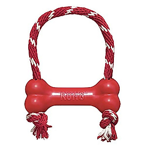 KONG - Goodie Bone with Rope - Durable Rubber Chew Bone, Teeth Cleaning Dog Toy - for X-Small Dogs