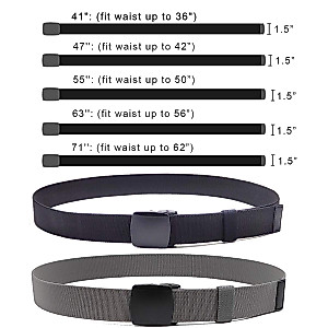HOANAN 2-Pack Elastic Stretch Belt, Men’s All Size No Metal Nylon Tactical Hiking Belt (Blackgrey, Fit up to 36")