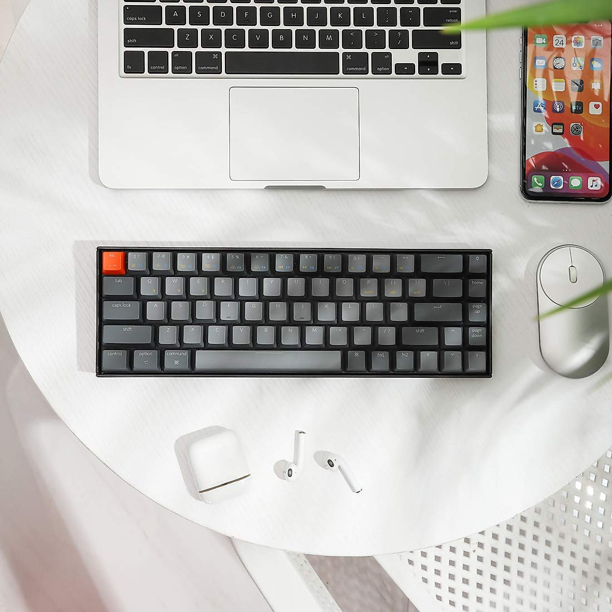 Keychron K6 Hot Swappable Wireless Bluetooth 5.1/Wired Mechanical Gaming Keyboard, 65% Compact 68-Key RGB LED Backlight/Gateron G Pro Blue Switch/Rechargeable Battery Compatible with Mac Windows