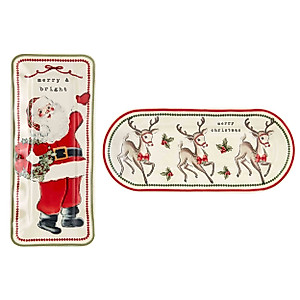 Mud Pie Everything Christmas Plate, Santa Vintage, 4" x 9"