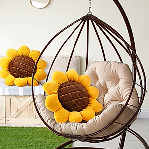 Coume 2 Pieces 3D Sunflower Flower Floor Pillow Seating Cushion Mat Sunflower Throw Pillow Yellow Sunflower Shaped Chair Pads Decorative Plush for Bed Car Couch Chair Sofa Office Girls Gifts (19 Inch)