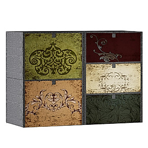 VASICAR 5 Pack Stackable Storage Boxes with Metal Frame & Pull-down Lid, Foldable Storage Cube Bins Shoe Containers Boxes for Bedroom, Pattern