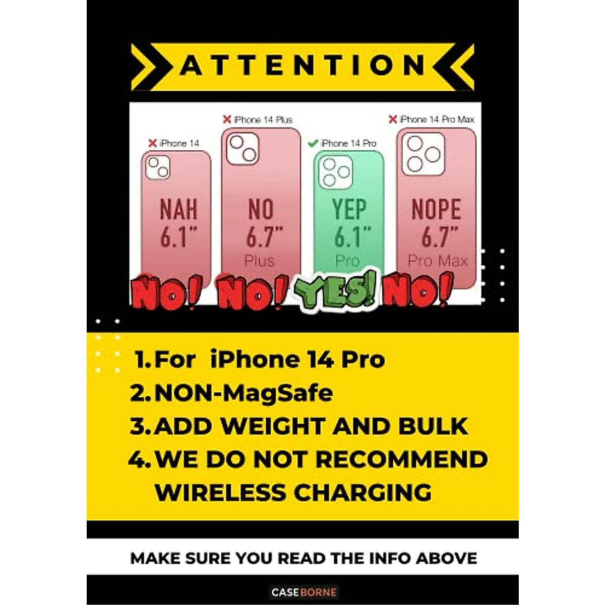 CaseBorne V Compatible with iPhone 14 Pro Case - Military Grade Full-Body Rugged with Kickstand and Built-in Screen Protector - Black