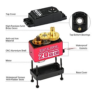 20KG RC Servo High Torque Servo Motors, Waterproof Full Metal Gear Steering Servo for 1/6 1/8 1/10 1/12 RC Car Robot DIY, Digital Servo with 25T Servo Horn, Control Angle 180°