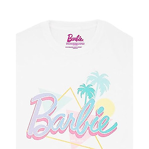 Barbie Women's Palm Tree T-Shirt | Iconic Brand | Fashionable White Top | Comfortable Retro Fit Movie Merchandise Gift - Large
