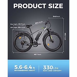 Mukkpet Suburban 750W Electric Bike for Adults, 25MPH Ebike, 26'' X 4.0 All Terrain Tire Electric Mountain Bikes 48V 15AH BMS Removable Battery Adult Electric Bicycles 7-Speed Electric Bike