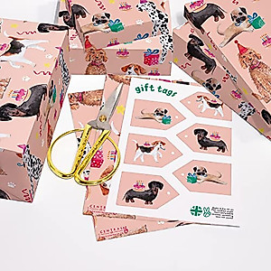 CENTRAL 23 Dog Wrapping Paper - 6 Sheets Pink Gift Wrap - Dogs Cake Party Pets - Birthday Gift Wrap For Fur Mom Or Dog Dad - Comes With Cute Stickers