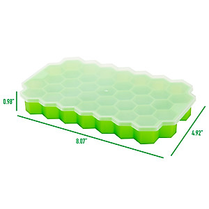 Mind Reader Mini Ice Cube Trays, Honeycomb Mold, Cover, Reusable, Stackable, Freezer, Silicone, 8"Lx5"Wx1"H, Set of 4, Green