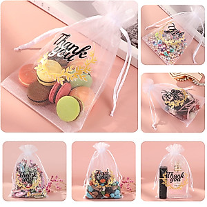 Hopttreely Small Thank You Bags Sheer Organza Bags, 100Pcs Wedding Favor Bags with Drawstring, 4X6 Jewelry Gift Bags for Party, Jewelry, Christmas, Festival, Makeup Mesh Favor Bags (White)