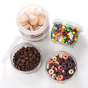 Pumtus 20 Pack Twist Top Food Deli Containers, 9 OZ Stackable Plastic Twist Cap Freezer Container with Screw on Lids, Clear Reusable Meal Prep Canister for Snack Leftovers Spices Salad Dressing