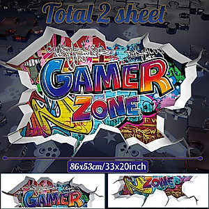TOARTI 3D Game Wall Decals,Gaming Wall Stickers for Boys Room Gamer Zone Sticker Video Gaming Wallpaper for Kids Playroom Decor