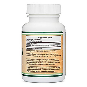 Artemisinin (Sweet Wormwood Cleanse)(Artemisia Annua) 200mg Per Serving, 120 Capsules (Two Month Supply) Vegan Safe, Non-GMO, Gluten Free (Immune Support) by Double Wood