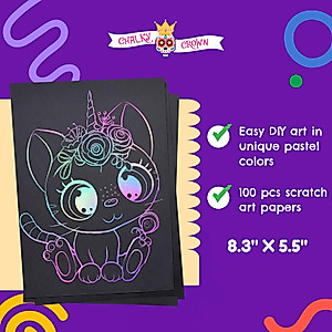 CHALKY CROWN Scratch Art, Scratch Paper - Black Scratch Art Paper, Rainbow Scratch Paper Art Set - Black Scratch Paper, Art Paper, Rainbow Paper - Art Paper, Scratch Pad