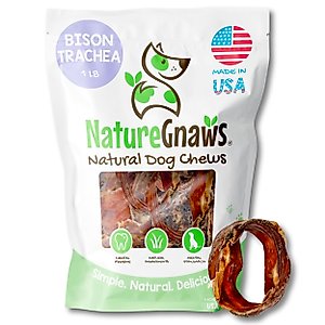 Nature Gnaws USA Smoked Bison Trachea Rings for Dogs (1Lb) – Delicious Grain Free Long Lasting Chew - Premium Natural Dog Chew Bones - Rawhide Free