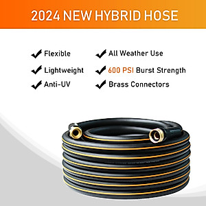 DayisTools Heavy Duty Hybrid Garden Hose 100 ft, 2024 New Flexible Water Hose 5/8 IN x 100FT, Lightweight, Super Durable, All-weather Use, Work 200 PSI, 3/4 IN GHT Solid Brass Fittings, Black Orange