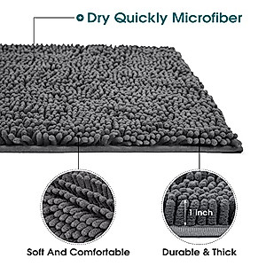 HOMEIDEAS Absorbent Dog Rug, Door Mat for Dog & Cat, Microfiber Chenille Dog Mat for Paws, Non Slip Indoor Door Rug, Pet Rug for Crate, Machine Washable Quick Drying Entry Rug, Grey, 24''x36''