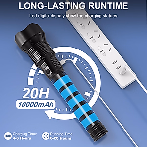 Rechargeable LED Flashlights High Lumens: 900,000 High Lumen Flash Light with Digital Display & 5 Modes, IPX7 Waterproof, 10000mAh, Bright Flashlight for Home, Camping, Emergency