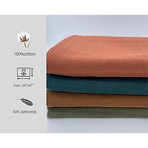 4Pack Cotton Muslin Baby Blanket , Newborn Swaddle Wrap, Cotton Baby Receiving Blanket, Infant Sleeping Quilt Bed Cover with Solid Color, 43"x47" Forest Set