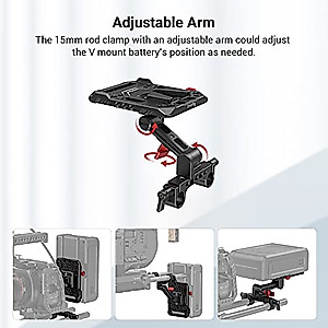 SmallRig V Mount Battery Plate, V-Lock Mount Battery Plate with 15mm Rod Clamp & Adjustable Arm for Power Supply - 2991