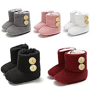 Nomere Unisex Baby Winter Buttons Snow Boots Soft Sole Non Slip Warm Booties Toddler Prewalker Newborn Infant Crib Shoes (Medium / 6-12 Months,A-black)