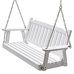 Anraja Wooden Porch Swing 2-Seater, Bench Swing with Hanging Chains, Heavy Duty 800 LBS, for Outdoor Patio Garden Yard,4 Ft,White