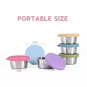 Salad Dressing Container To Go, 6x1.6oz Dressing Sauce Containers for Lunch Box, Stainless Steel Small Condiment Containers with Lids, Reusable Dip Sauce Cups with Lids, Leakproof Condiment Cups