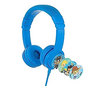 ONANOFF BuddyPhones Explore+, Volume-Limiting Kids Headphones, Foldable and Durable, Built-in Audio Sharing Cable with in-Line Mic, Best for Kindle, iPad, iPhone and Android Devices, Cool Blue
