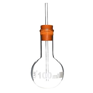 EISCO Boiling Flask Stopper & Tubing, 100ml - Borosilicate Glass - Round Bottom, Narrow Neck (0.85" ID) - Includes Glass Tubing & Rubber Stopper