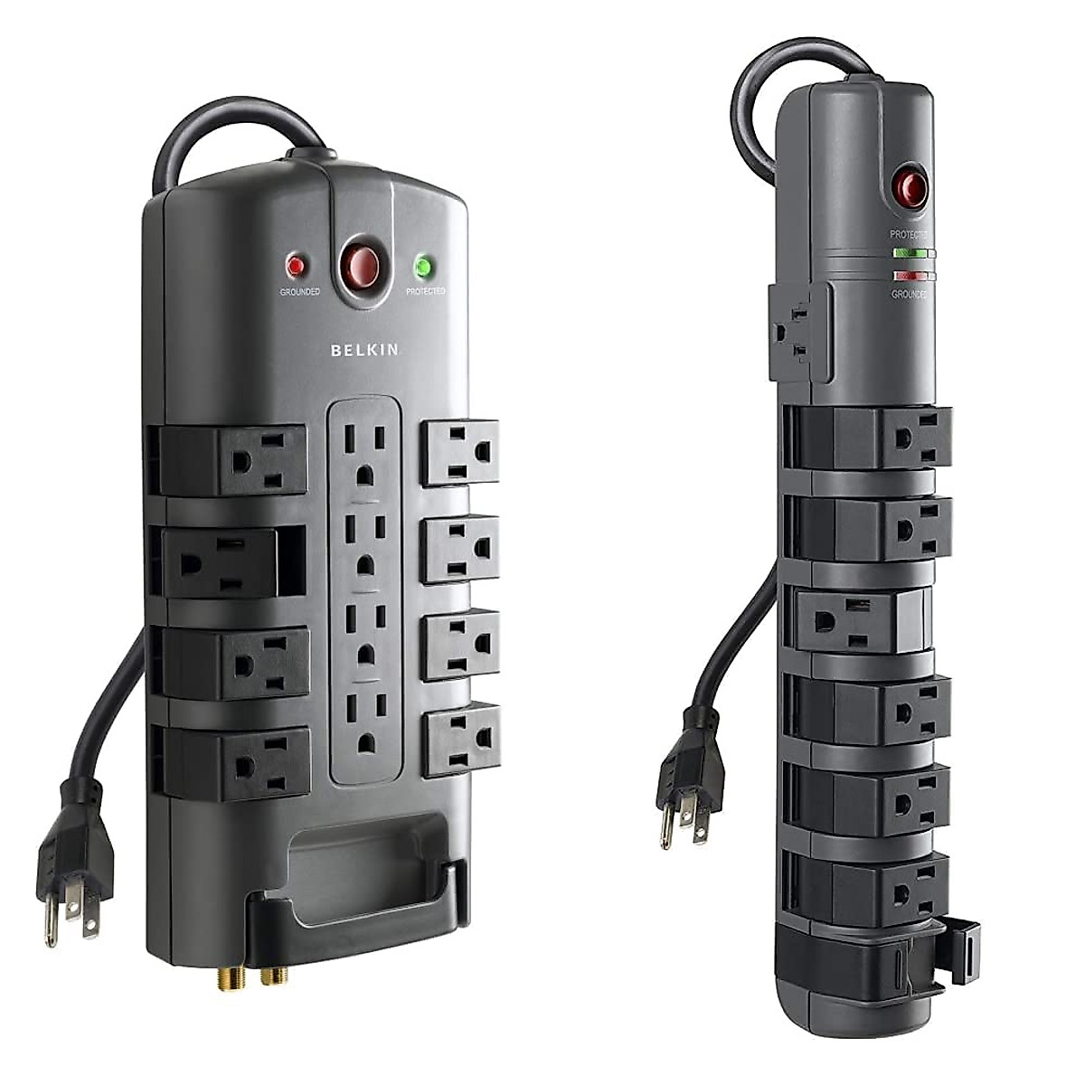 Belkin Surge Power Strip Protector - 8 Rotating & 4 Stationary AC Multiple Outlets - 8 ft Long & Power Strip Surge Protector with 8 Rotating AC Outlets - 6 ft Long Flat Pivot Plug - (2,160 Joules)