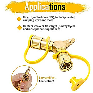 GasOne 2147 11/4 Y Splitter Trailer Propane Hose for RV Tabletop Grill, 2 Way LP Gas Adapter 1/4" Quick Connect Disconnect Kit
