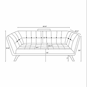 Ashcroft Furniture Co Allen Mid Century Modern Tufted Genuine Leather Sofa in Cognac Tan