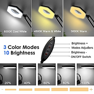 Magnifying Glass with Light and Stand, 5X Large Magnifying Light, 2-in-1 LED Lighted Magnifying Glass with Light Hands Free, Desk Magnifier Craft Lamp with 3 Color Modes for Close Work Reading Repair