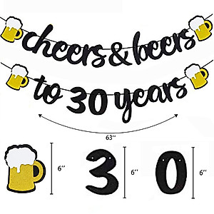 Morndew 2 Set Cheers Beers to 30 Years Banner for 30th Birthday Party Sign Backdrops Wedding Anniversary Celebration Party Retirement Party Decorations
