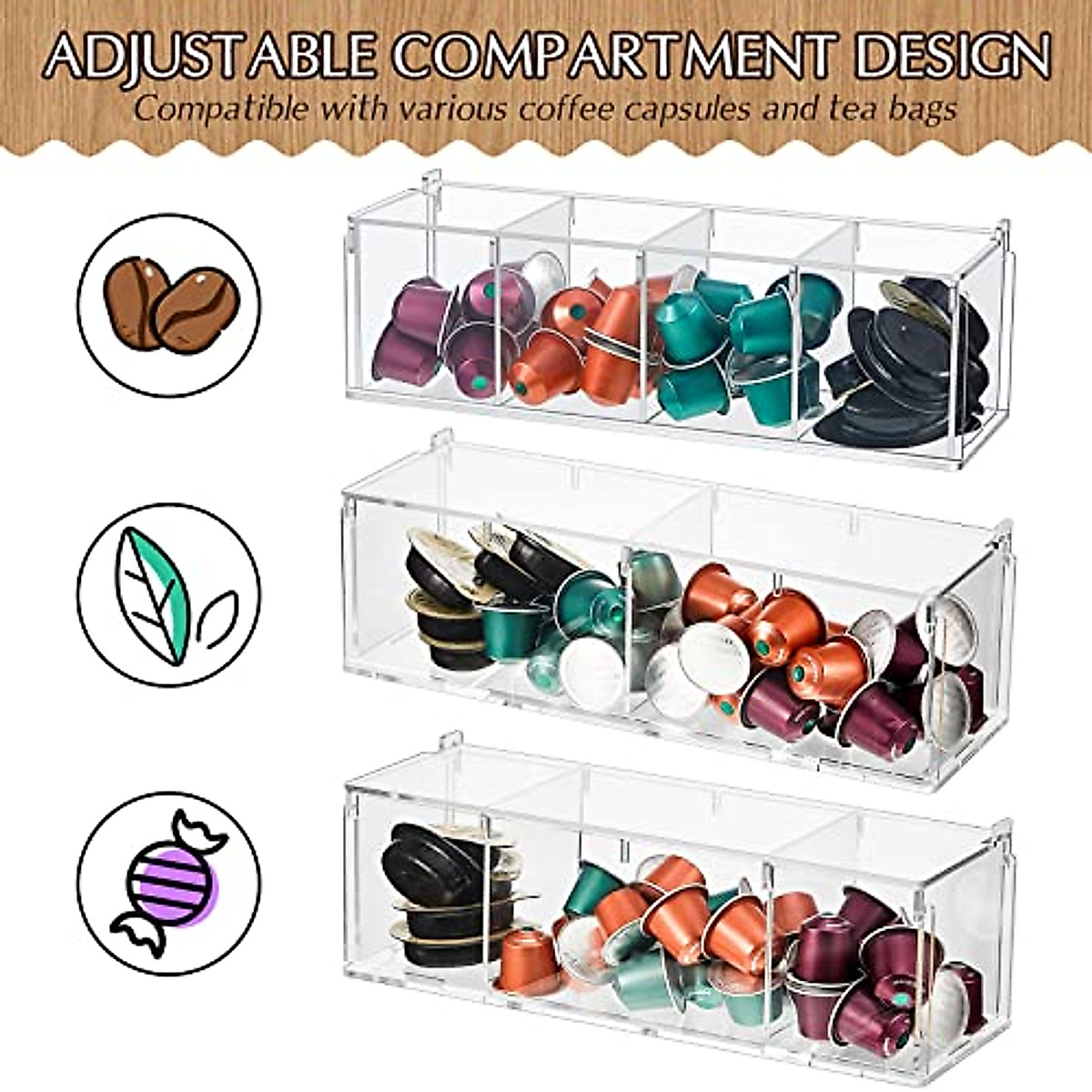 2 Pcs Acrylic Coffee Pod Holder with Lid Coffee Station Organizer Capsule Storage Coffee Bar Accessories for Tea Bag Sugar