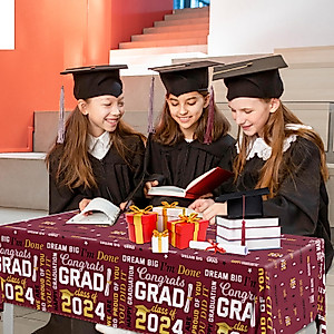 Lenyunge Graduation Tablecloth Class of 2024,Graduation Party Decorations Congrats Grad Tablecover for 2024 Graduation Party Supplies,Maroon 3Packs Plastic High School University College Decorations