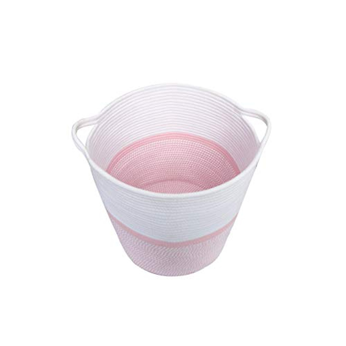Pink Cotton Rope Laundry Basket with Handles Woven Portable Basket Cute Pink Nursery Blanket Storage Basket for Girl Clothes Hamper Home Decor Basket