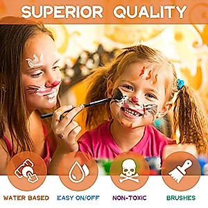 Senbos Face Paint Kits for Kids, 15 Colors Water Based Non-Toxic Quality Palette Body Face Painting Supplies Face Paint Set Washable Face Body Makeup Kits with 2 Brushes for Party Cosplay
