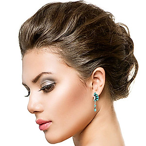 Turquoise Earrings 925 Sterling Silver & Genuine Turquoise (Turquoise)